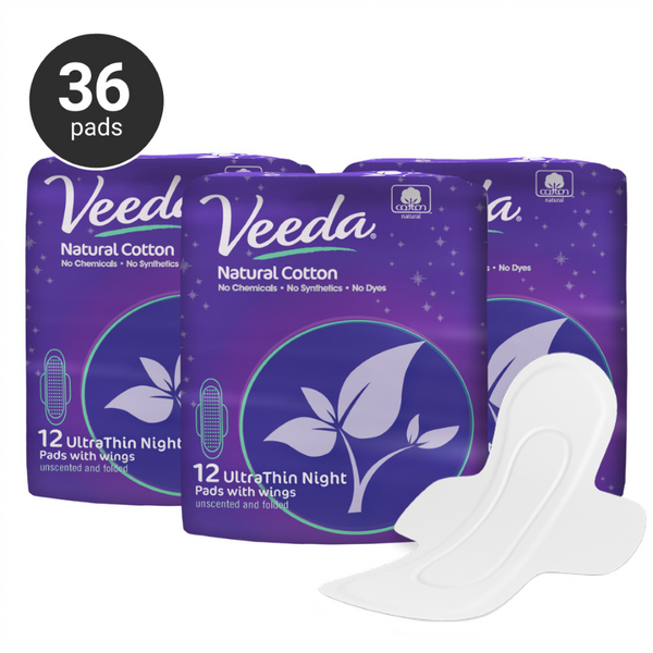 Ultra Thin Natural Cotton Night Period Pads - Veeda USA